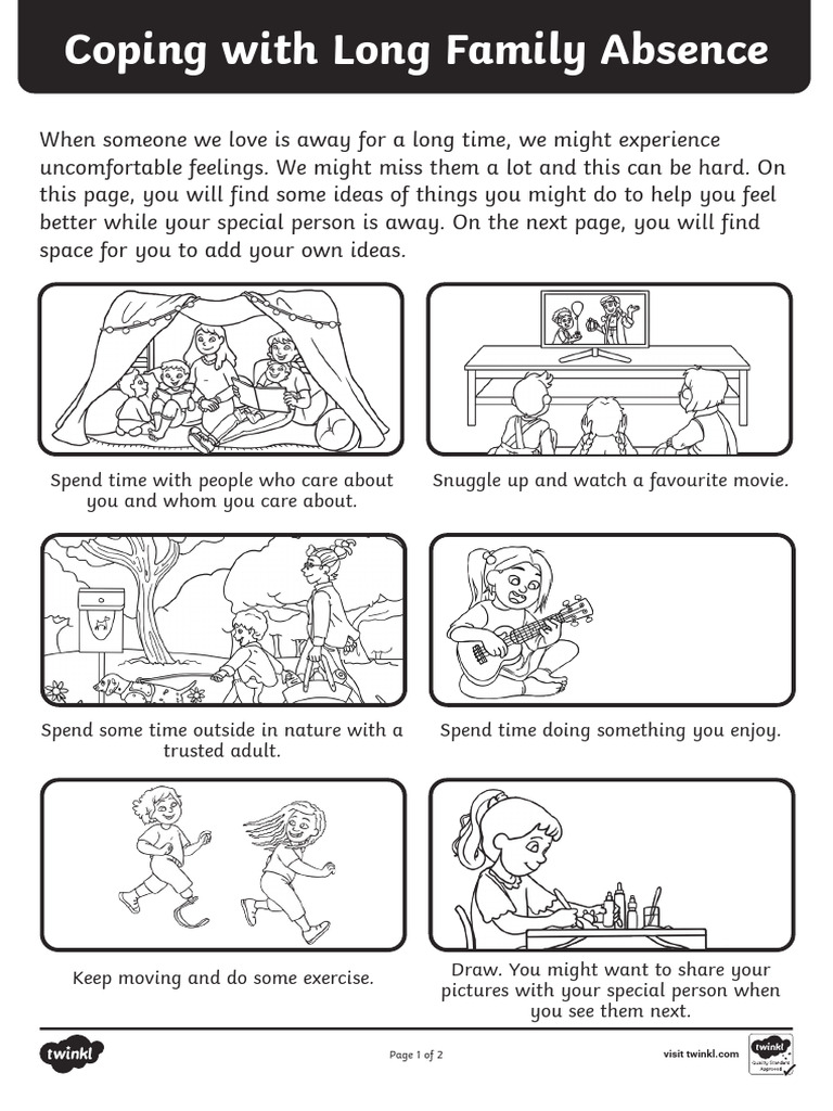 Coping With Long Family Absence Activity Sheets - Black and White | PDF