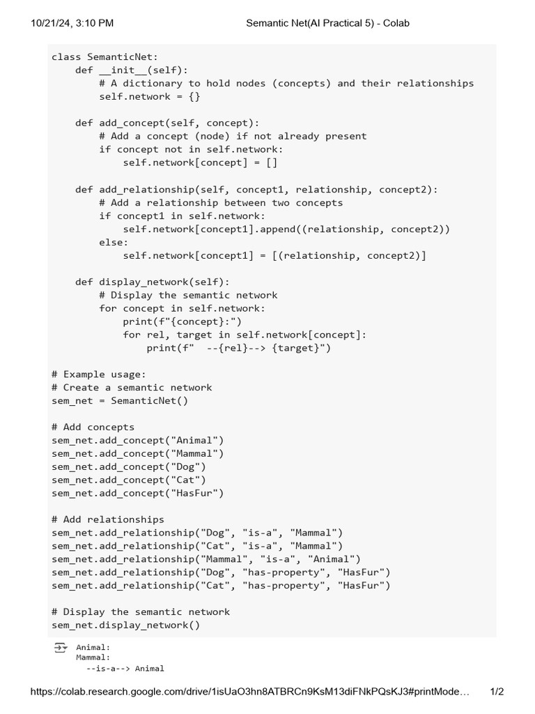 Semantic Net (AI Practical 5) Print | PDF