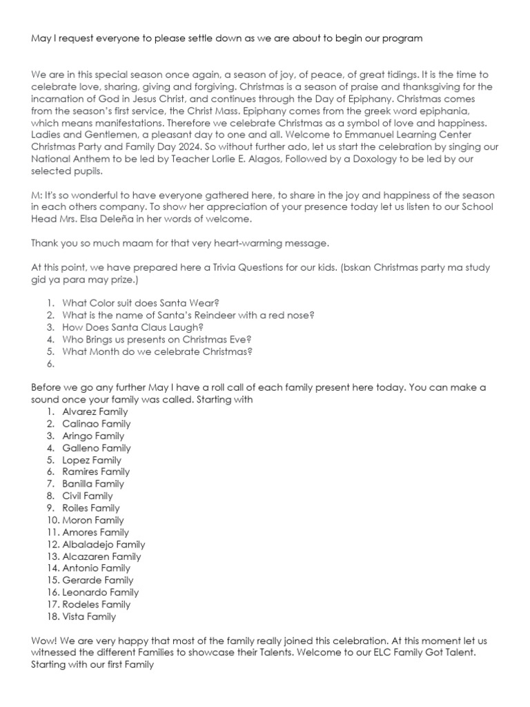 Emcee-Script-Christmas | PDF | Christmas | Nativity Of Jesus