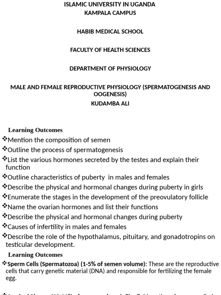 Male & Female Reprodutive Physiology (Spermatogenesis & Oogenesis | PDF ...