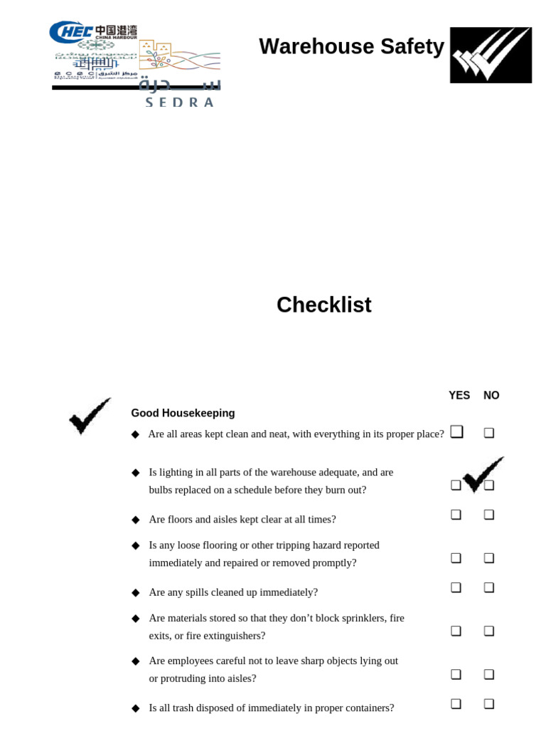 Warehouse Safety Checklist | PDF | Transport | Safety