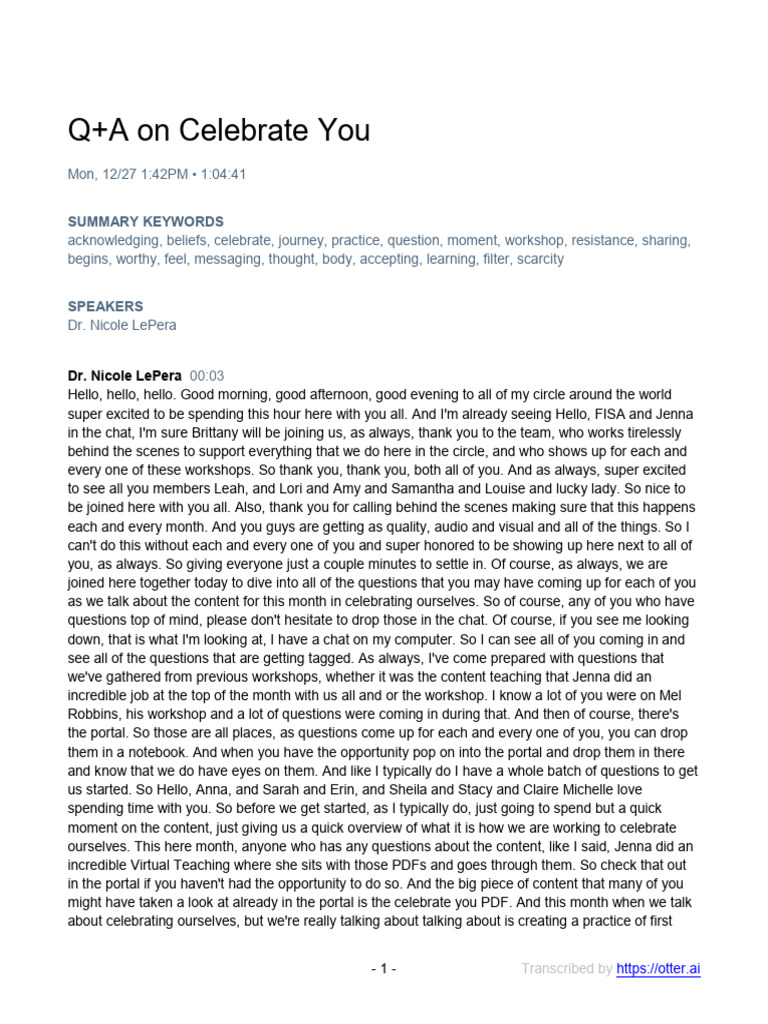 Self Healer's Circle QA on Celebrate You_otter_ai | PDF | Experience ... Self Healer's Circle QA on Celebrate You_otter_ai | PDF | Experience ...