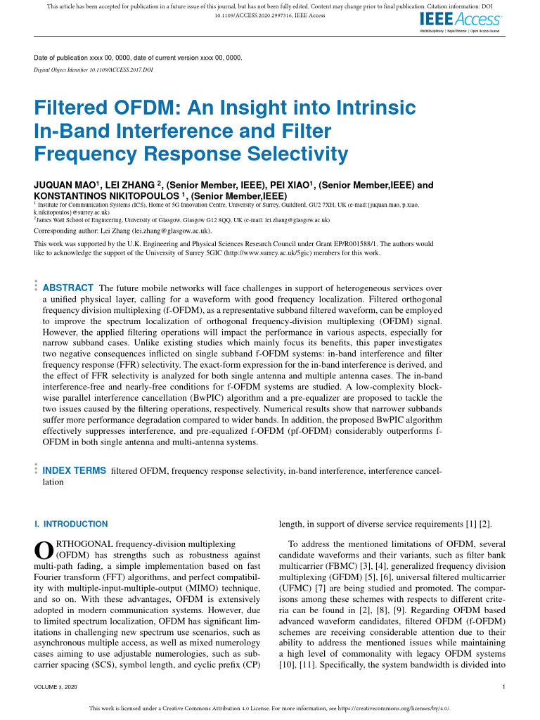 Filtered OFDM An Insight Into Intrinsic In-Band in | PDF | Orthogonal ...