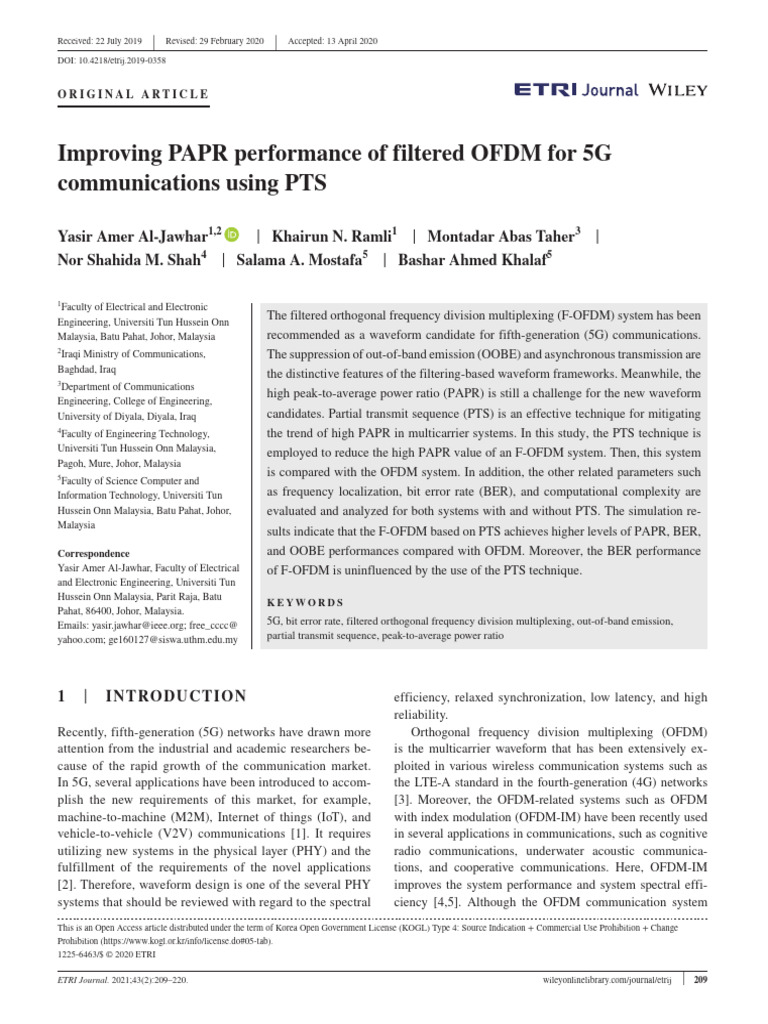Improving PAPR Performance of Filtered OFDM For 5G Communications Using ...