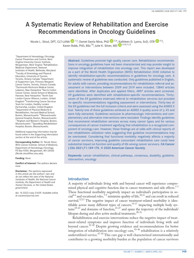 CA A Cancer J Clinicians - 2020 - Stout - A Systematic Review of ...