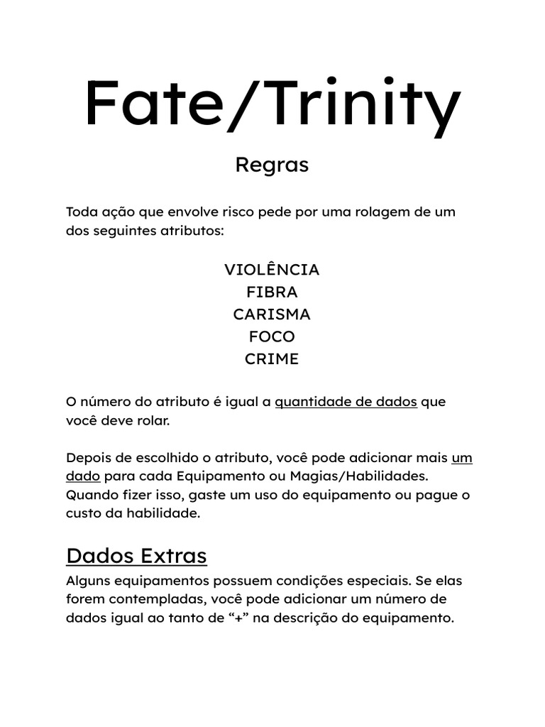 Regras de Jogo para Fate/Trinity | PDF