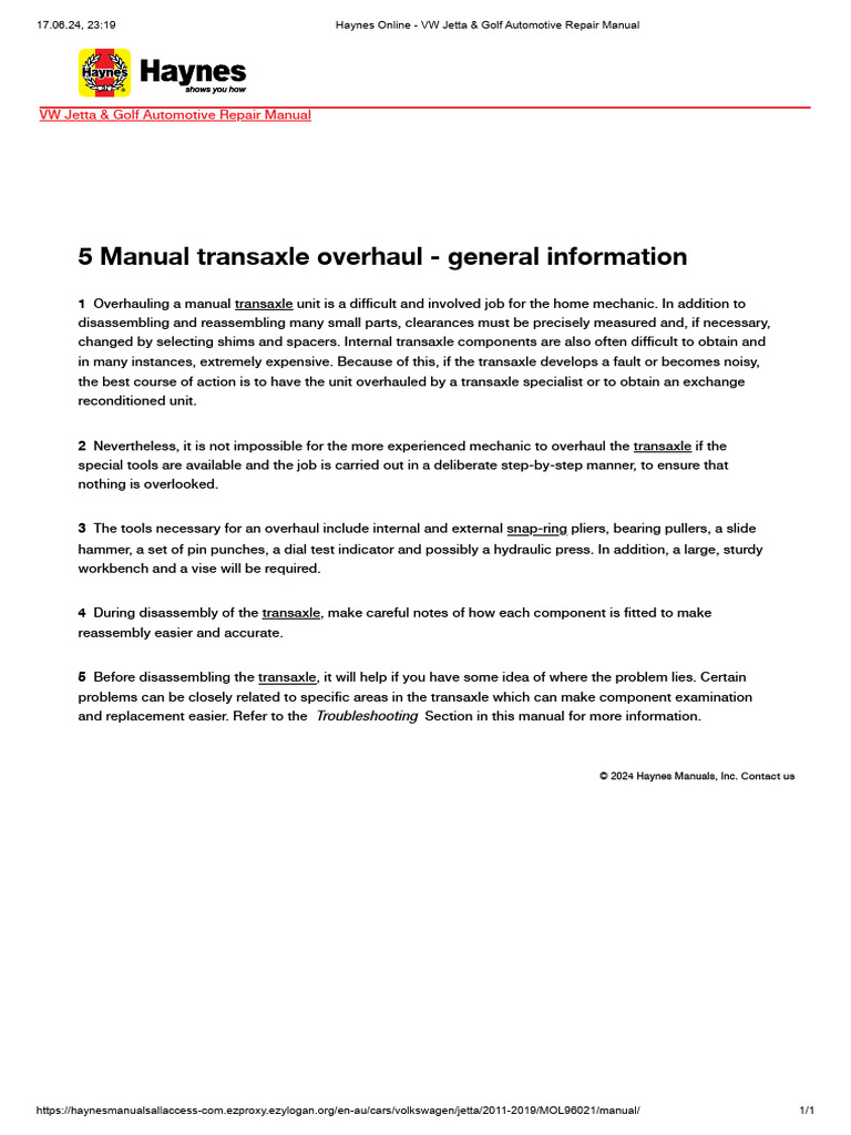 7a Manual Transaxle 5 Manual Transaxle Overhaul - General Information | PDF