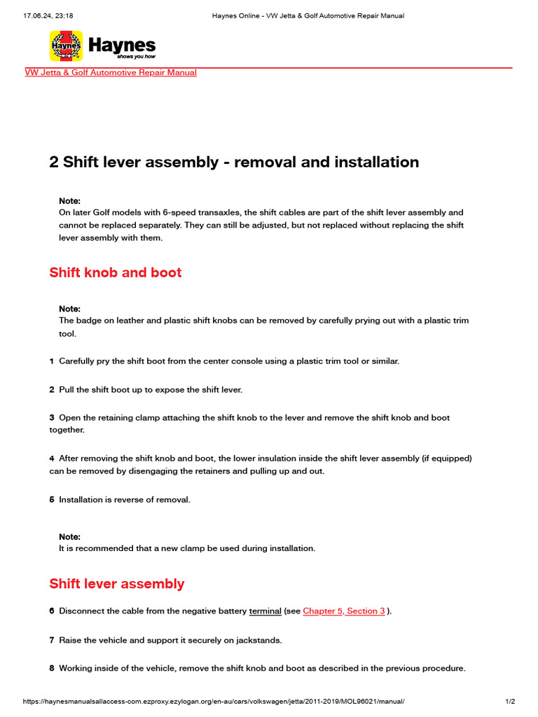 7a Manual Transaxle 2 Shift Lever Assembly - Removal and Installation ...