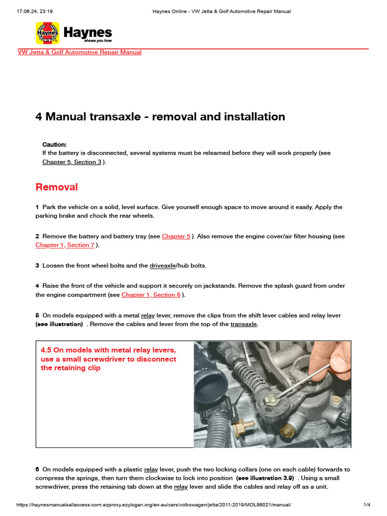 7a Manual Transaxle 4 Manual Transaxle - Removal and Installation | PDF ...