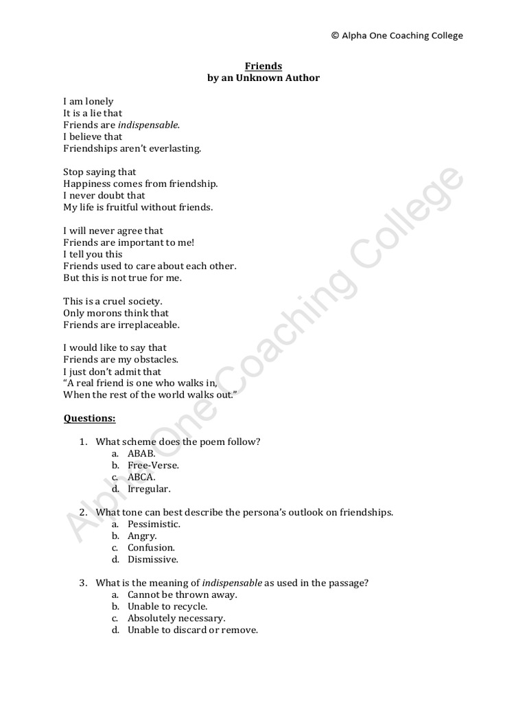 Poem Reading Comprehension - OC | PDF