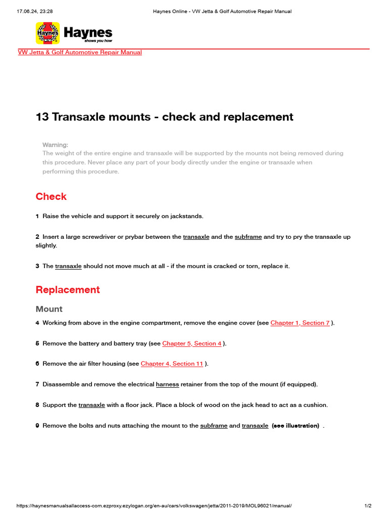 7b Automatic Transaxle 13 Transaxle Mounts - Check and Replacement ...