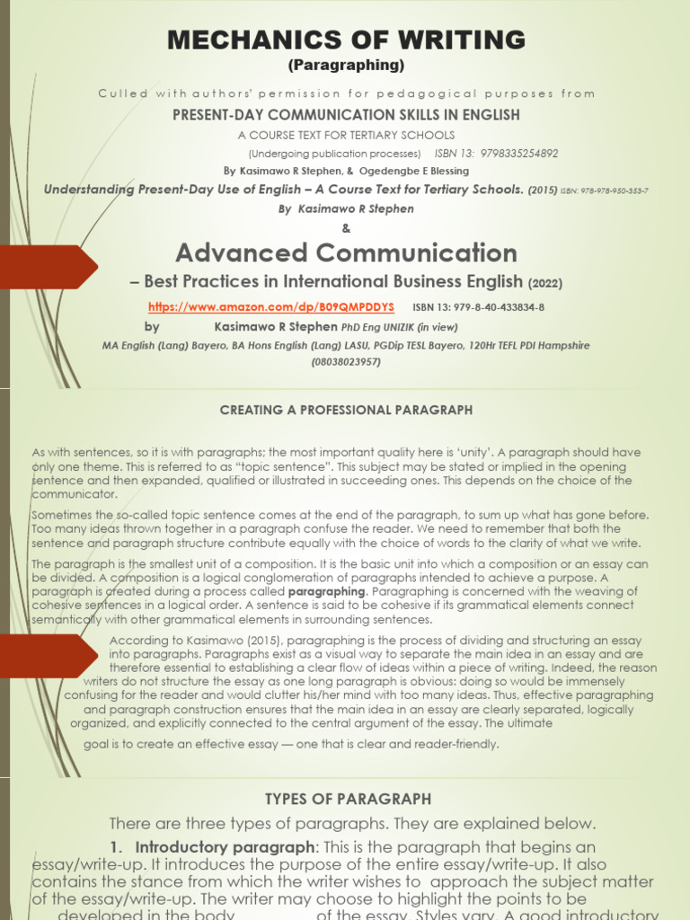 Mechanics of Writing - Paragraphing - My Lecture Note | PDF | Cognition ...