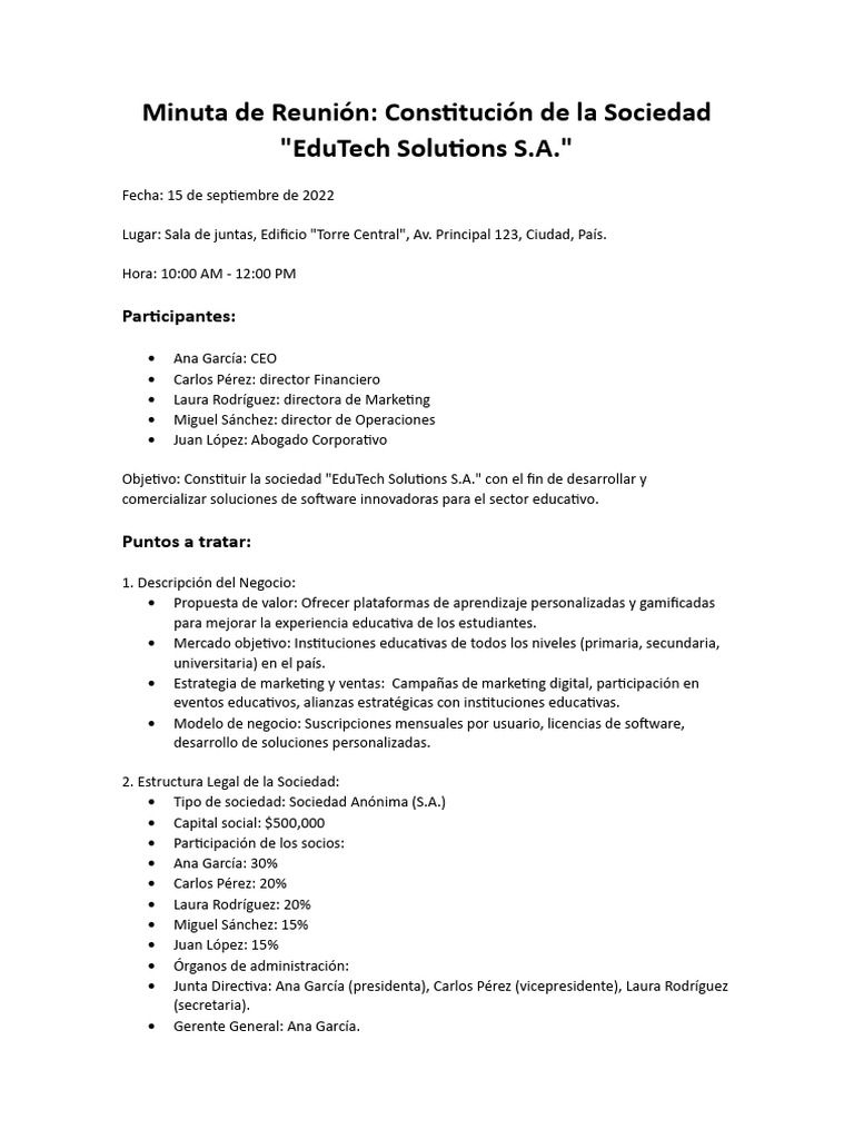 Minuta de Reunión | PDF | Plan de negocios | Marketing