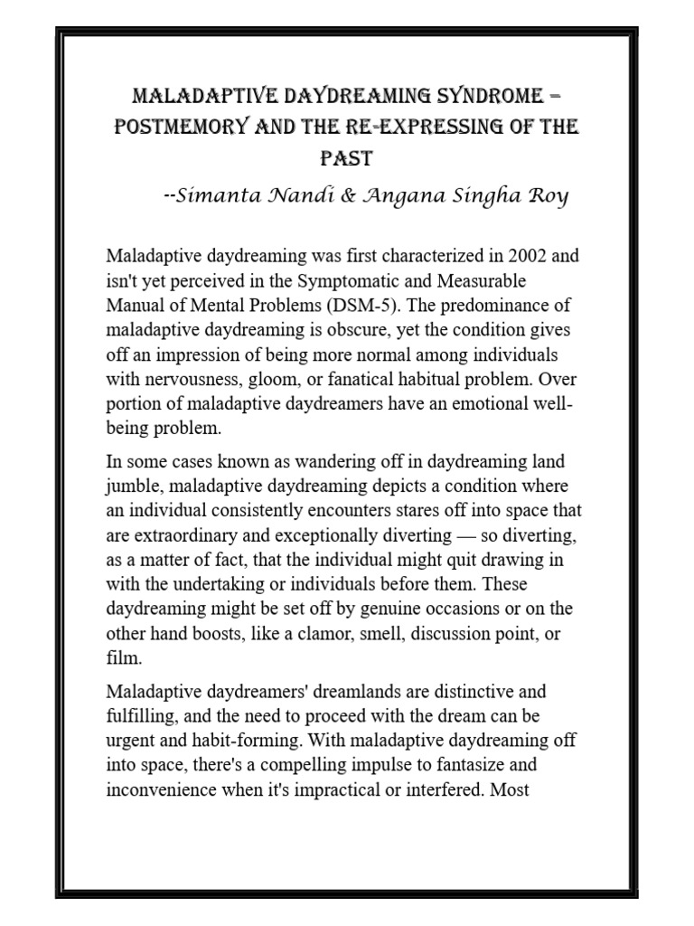 Maladaptive Daydreaming Syndrome – Postmemory and the Re-expressing of the Past | PDF ...