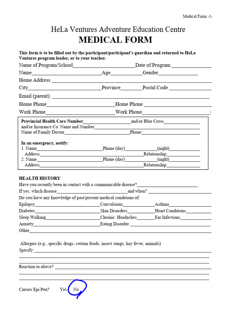 Fillable Medical Form | PDF | Chronic Condition | Diseases And Disorders