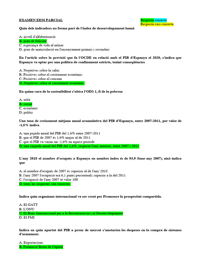 Examen EEM (parcial i final) | PDF