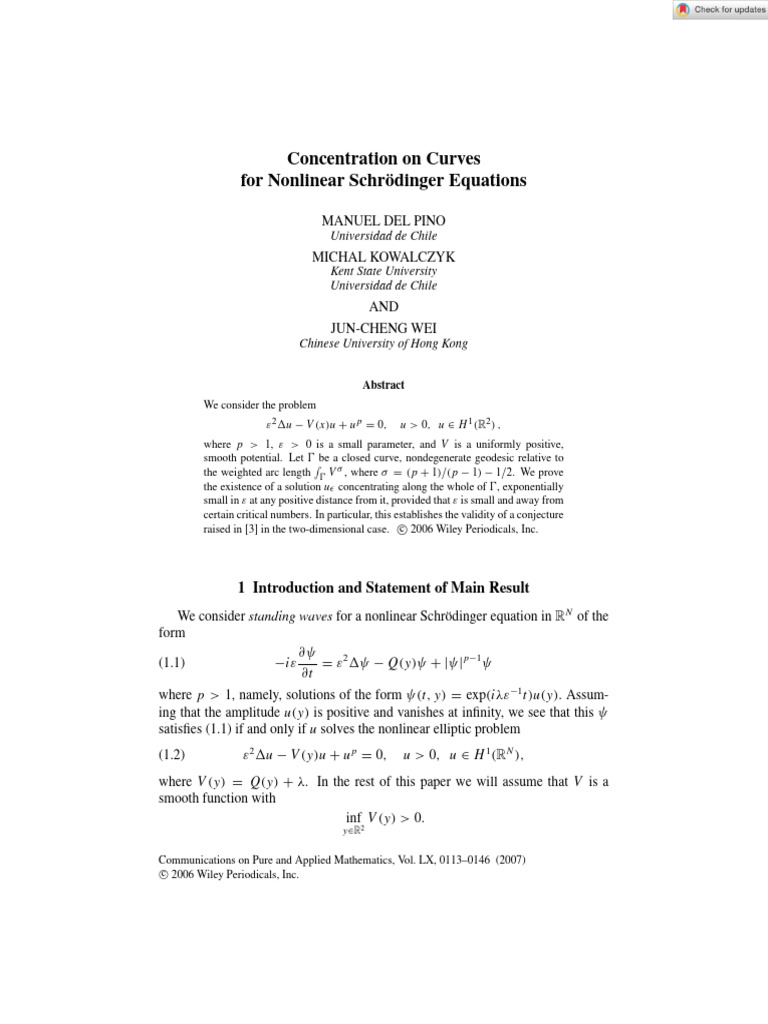 Comm Pure Appl Math - 2006 - Del Pino - Concentration On Curves For ...