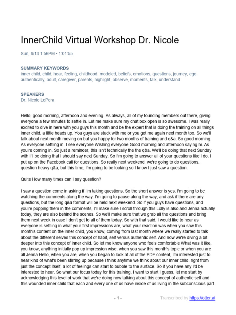 Understanding Your Inner Child Workshop | PDF | Feeling | Behavioural ...