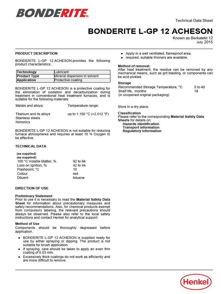 Bonderite-L-Gp-12-Acheson TDS | PDF | Legal Liability | Heat Treating