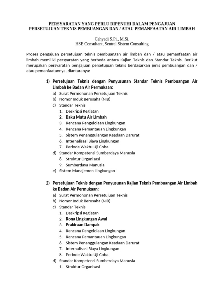 Persyaratan Persetujuan Teknis Limbah | PDF