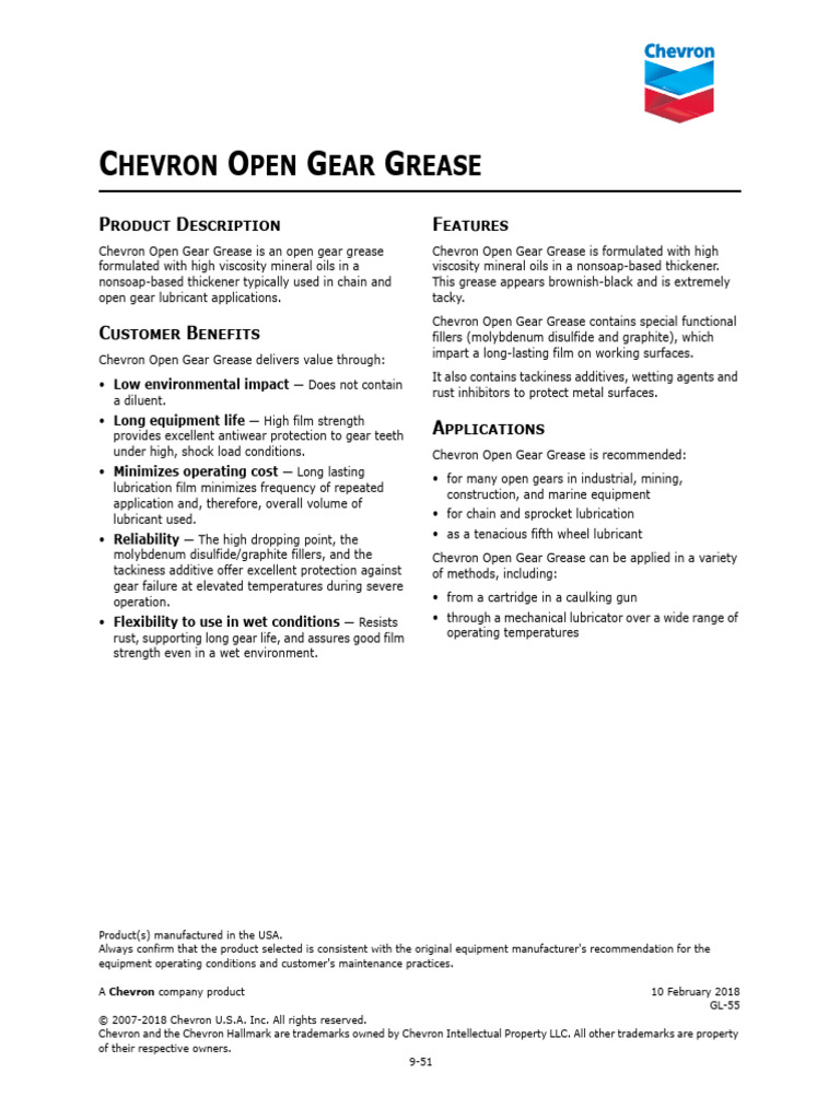 Chevron Open Gear Grease Non Soapable Thickner | PDF | Lubricant ...