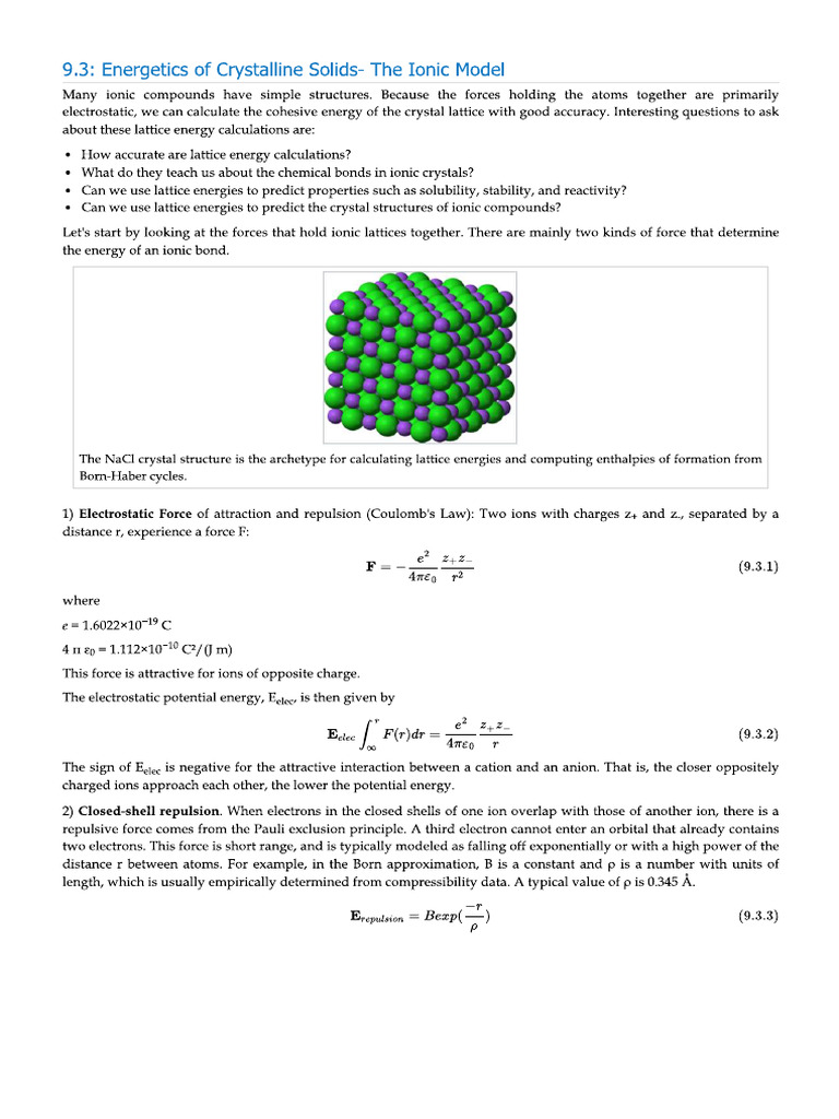 Ionic Structure Energy | PDF