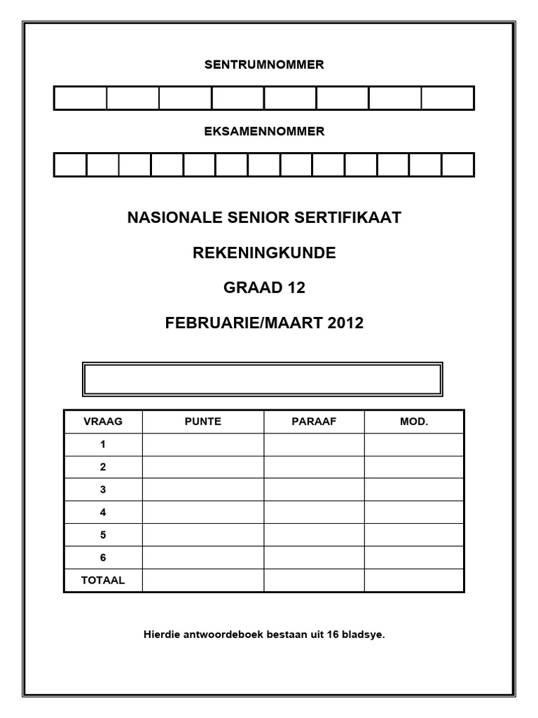 Febmarch 2012 NSC Accounting Feb-March 2012 Answer Booklet Afr | PDF