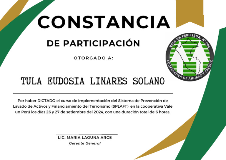 Certificado de Reconocimiento Dra Tula | PDF