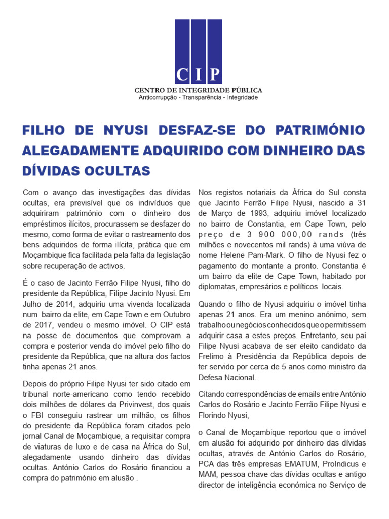 Filhos de Nyusi e Patrimônio Oculto | PDF | Moçambique