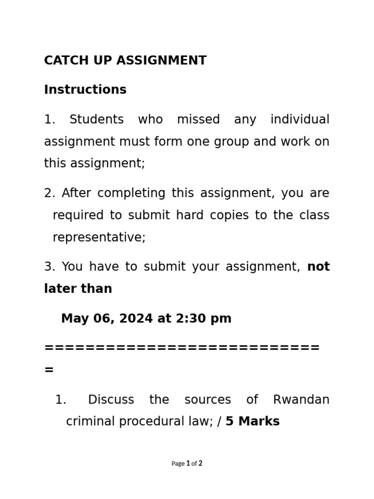Rwandan Criminal Procedure Assignment | PDF