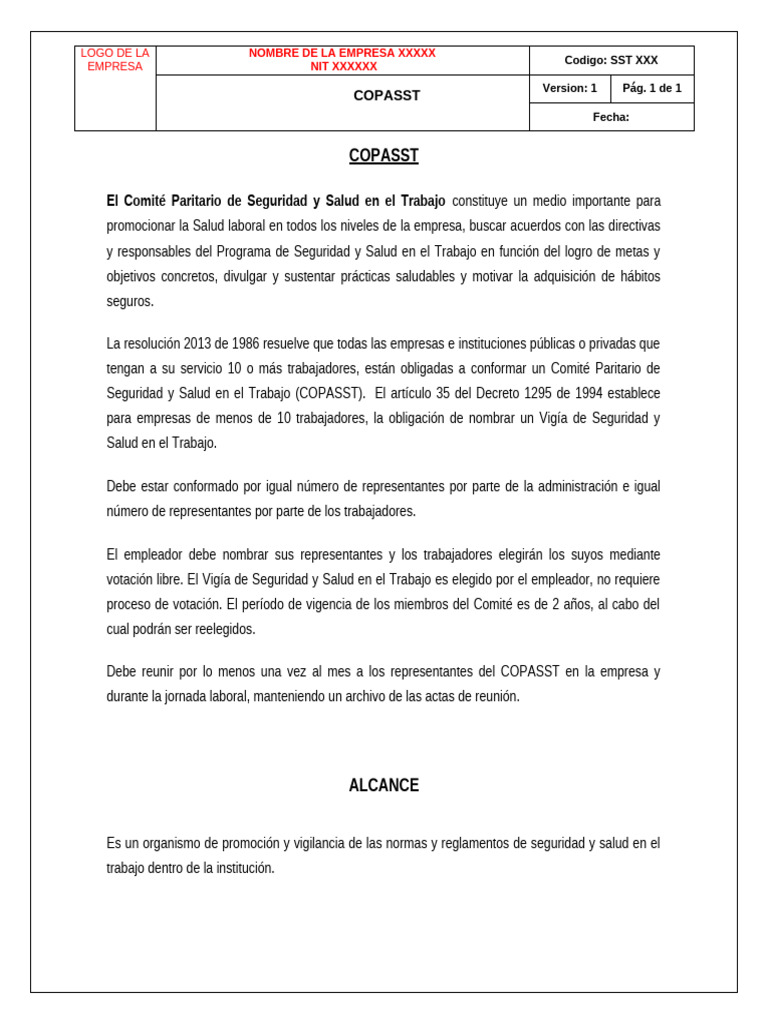 14.1. Copasst y Funciones | PDF | Business | Derecho laboral