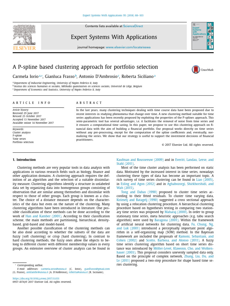 A P-spline based clustering approach for portfolio selection Iorio 2018 | PDF | Modern Portfolio ...
