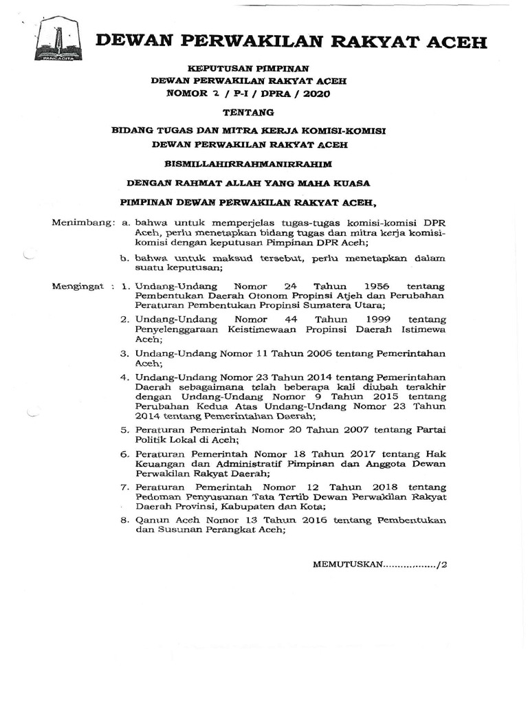 Bidang_Tugas_dan_Mitra_Kerja_Komisi DPRA | PDF