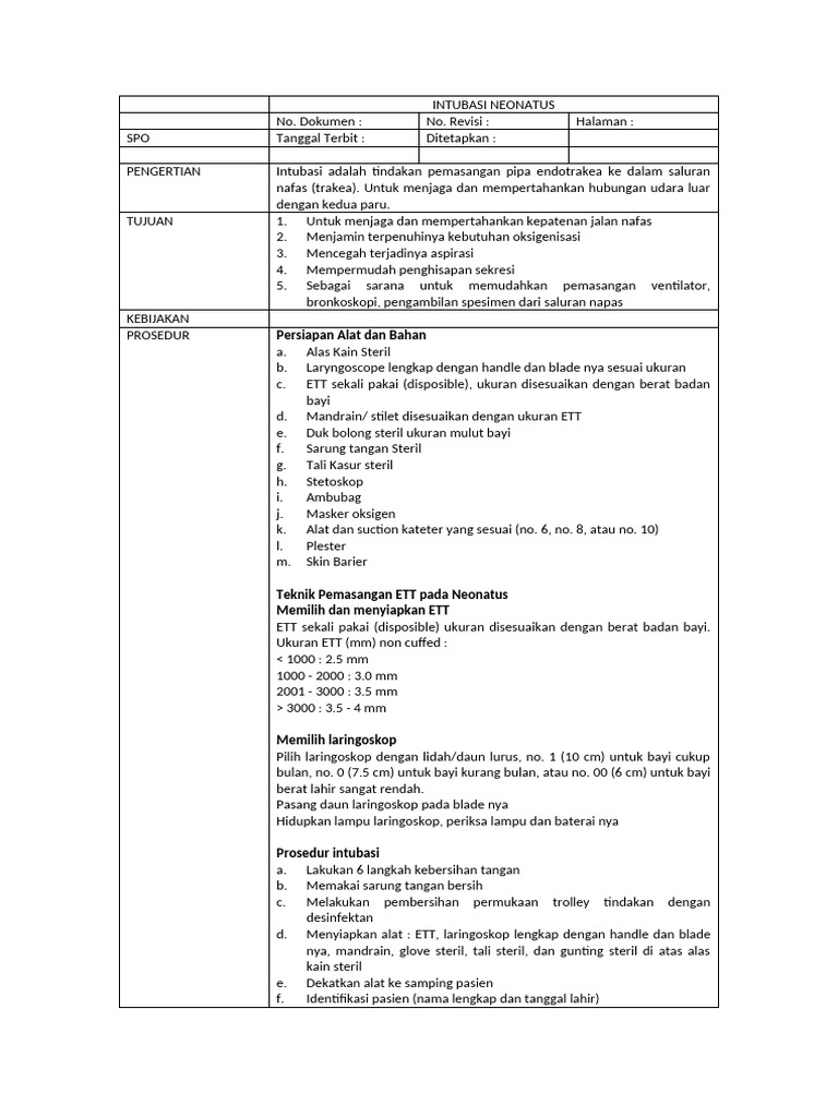Spo Intubasi Neonatus | PDF