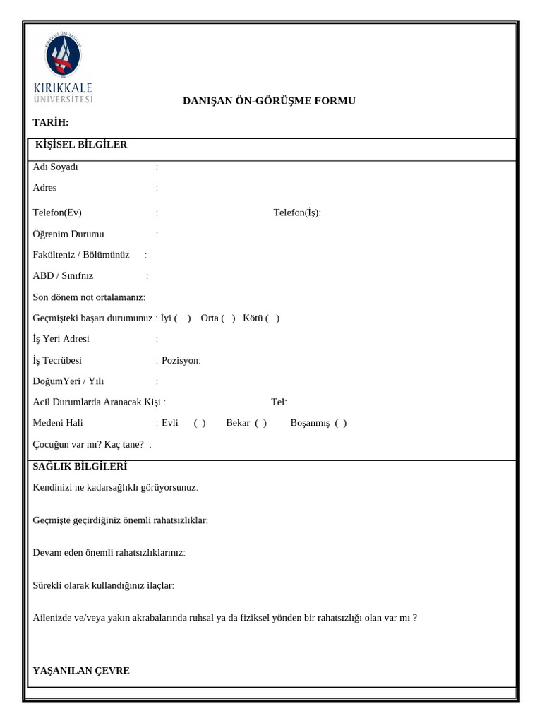Form1-Danışan Ön Görüşme Formu | PDF