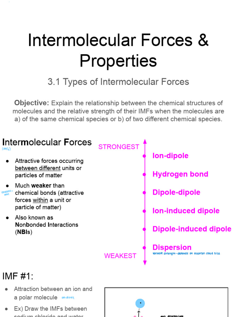 Notes 3.1 IMFs | PDF | Intermolecular Force | Chemical Polarity