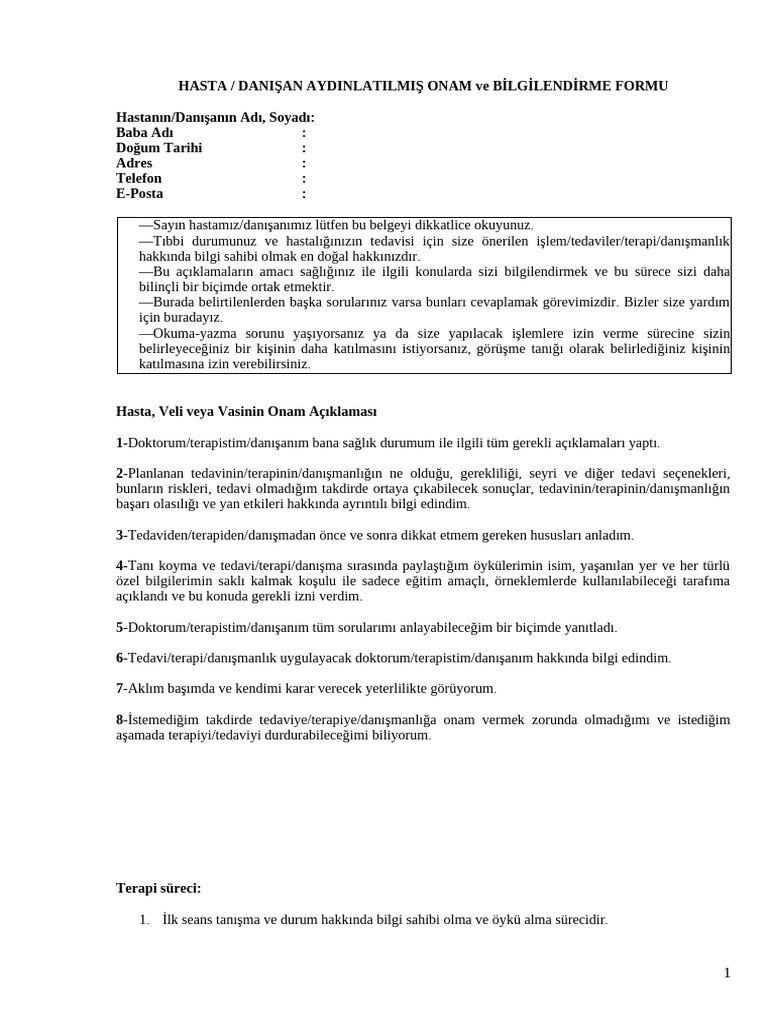 Hasta Onam Formu Yeni̇ | PDF