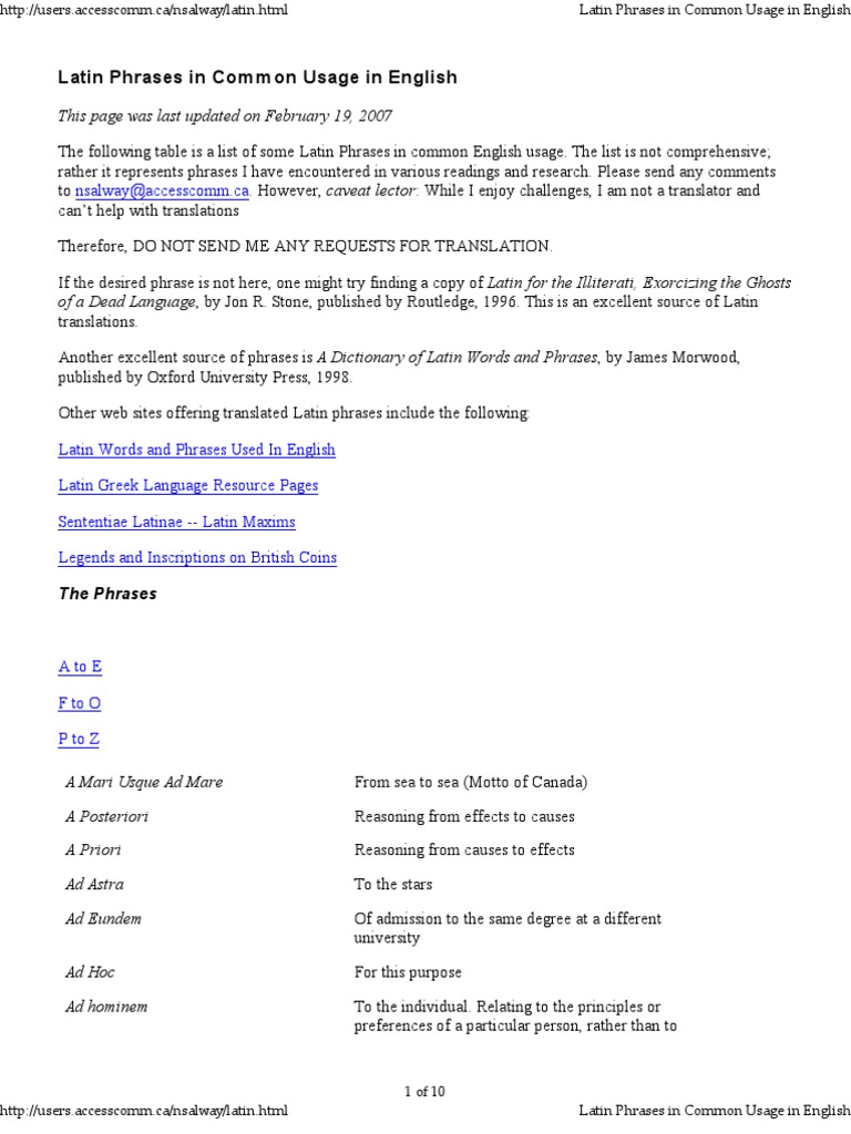 Latin Phrases in Common Usage | PDF | Latin