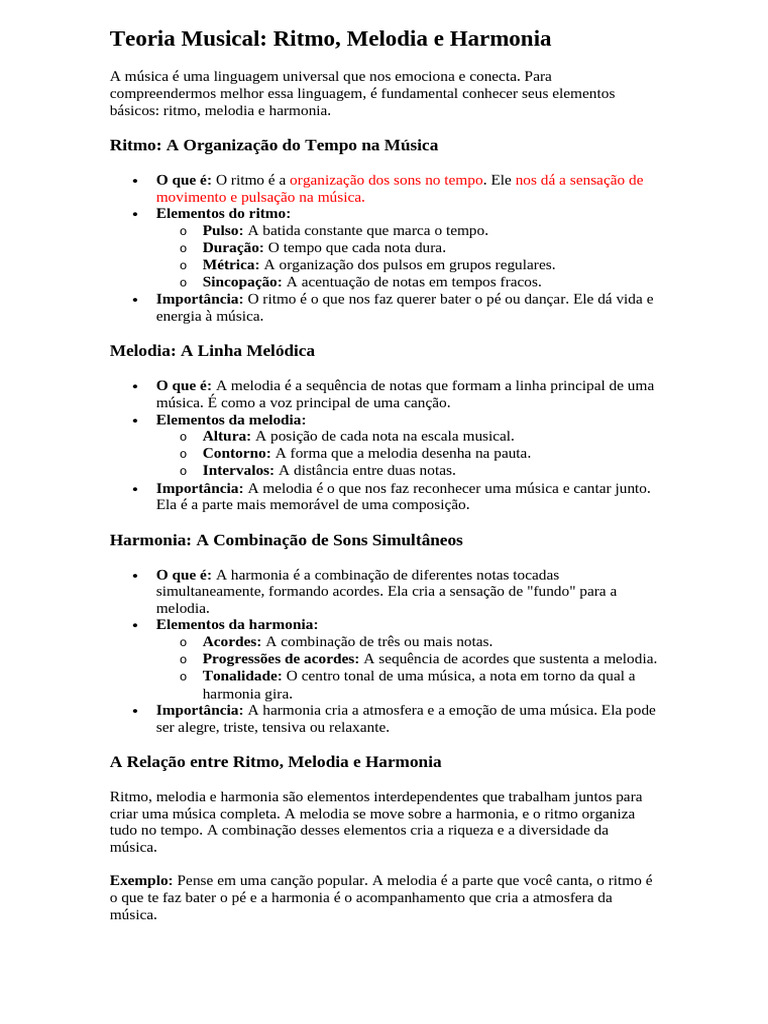 Elementos da Teoria Musical: Ritmo, Melodia e Harmonia | PDF