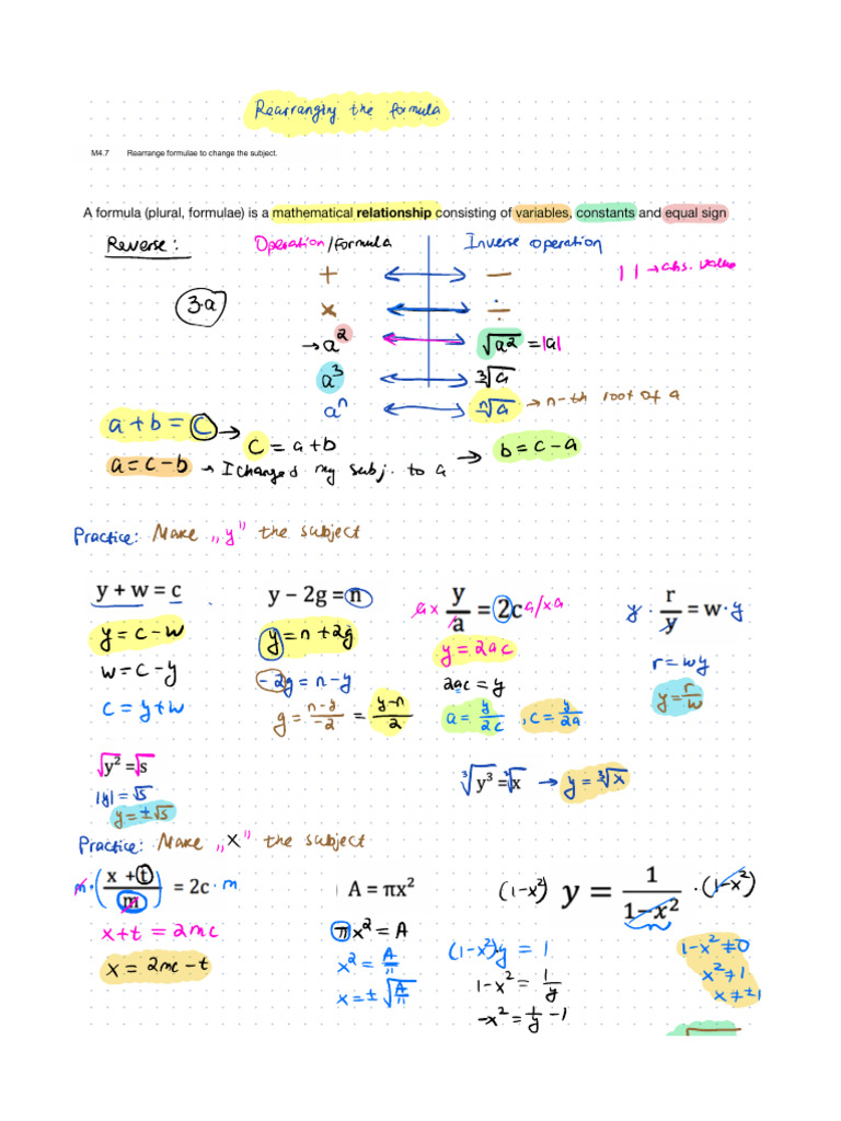 Lesson 15. Rearranging The Formula To Change The Subject | PDF ...
