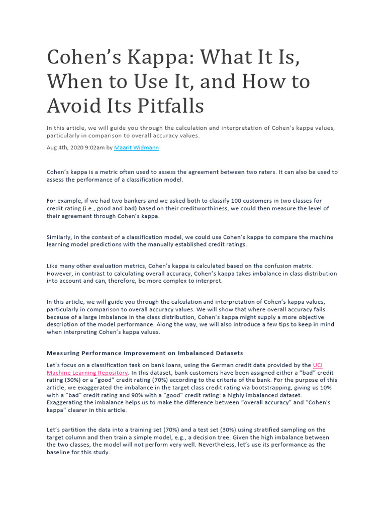 Kappa Uses Pitfalls Interpretation | PDF | Accuracy And Precision ...