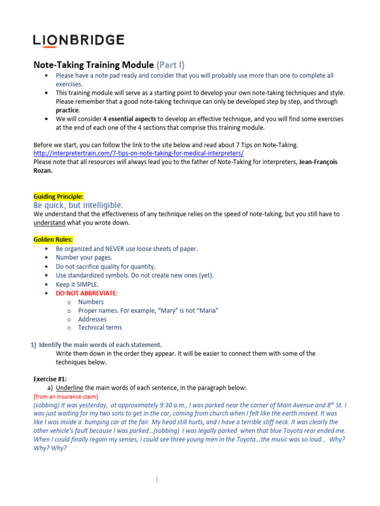 Note Taking Training Module Part 1 | PDF | Translations