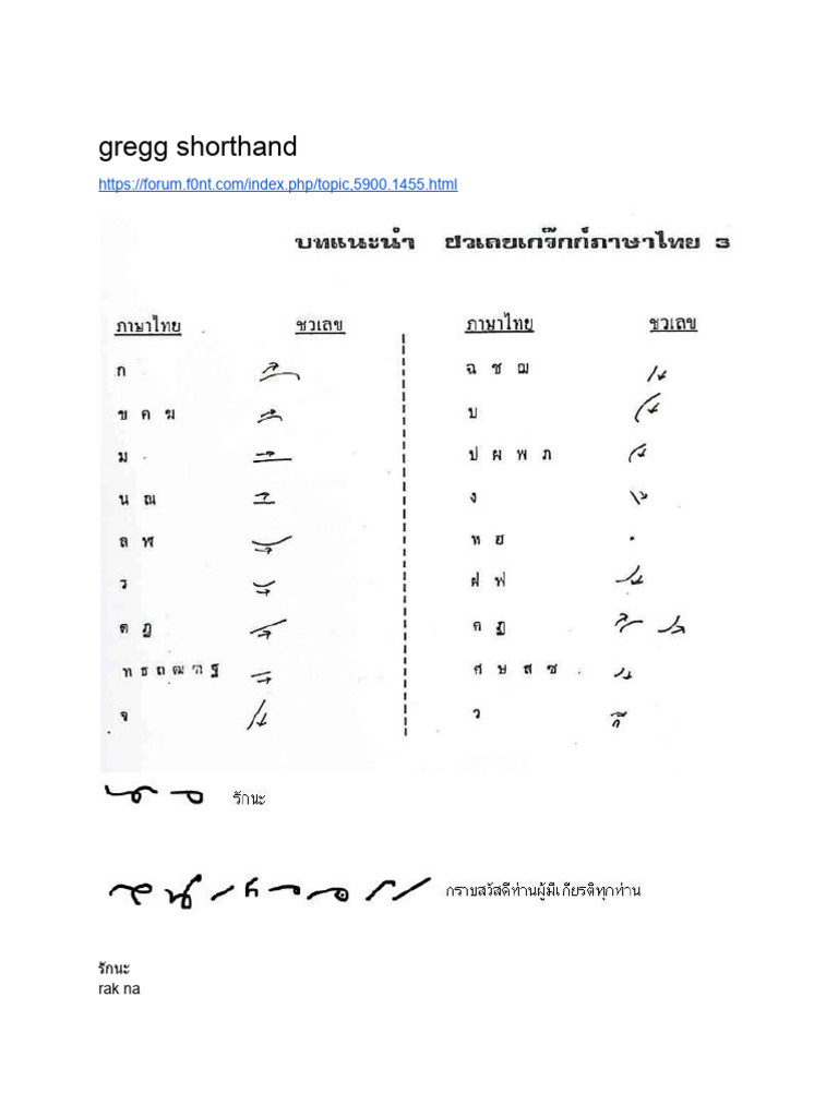 Thai Language Shorthand Overview (Gregg and Teeline) | PDF