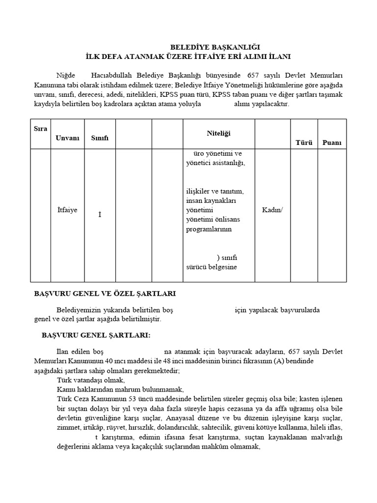 2024 3 B2288 Haciabdullah Beled Yes Ilk Defa Atanmak Uzere Itfa Ye Er Alim Ilani 20241121072932 ...