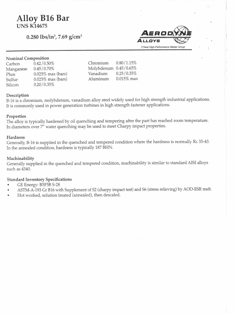 Alloy B16 Bar ACERO | PDF