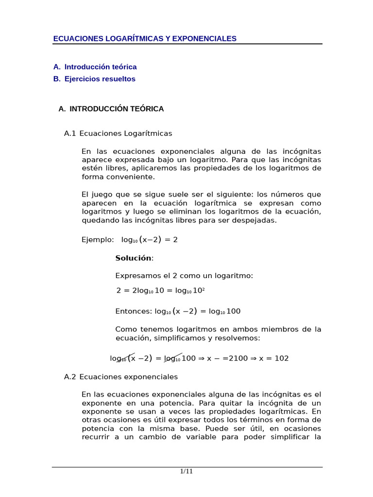 Ecuaciones Logaritmicas y Exponenciales | PDF | Ecuaciones | Logaritmo