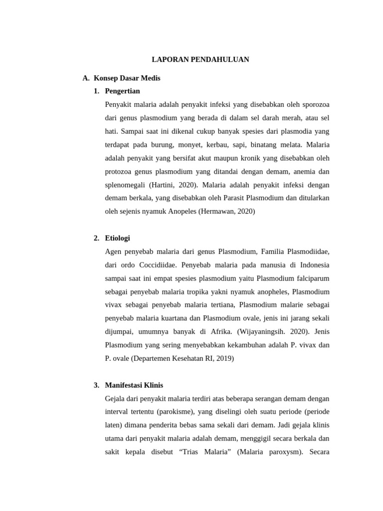 Laporan Pendahuluan Demam Malaria | PDF