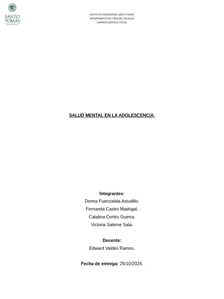 Salud Mental en La Adolescencia-1 | PDF | Trastorno mental | Salud mental