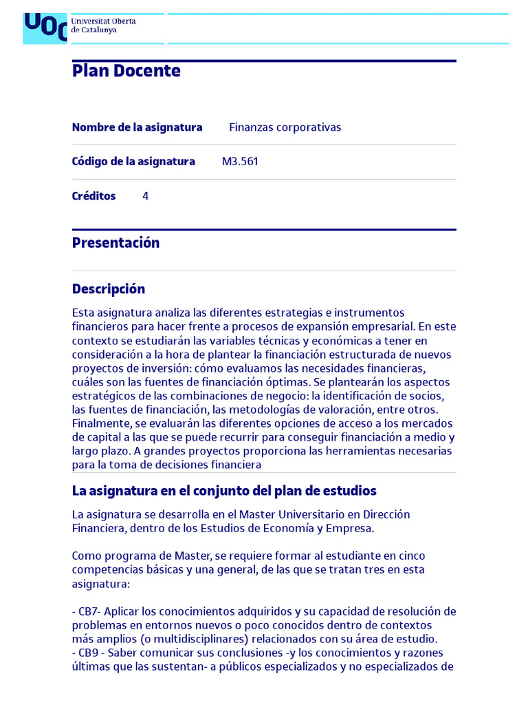 Plan Docente | PDF | Evaluación | Business