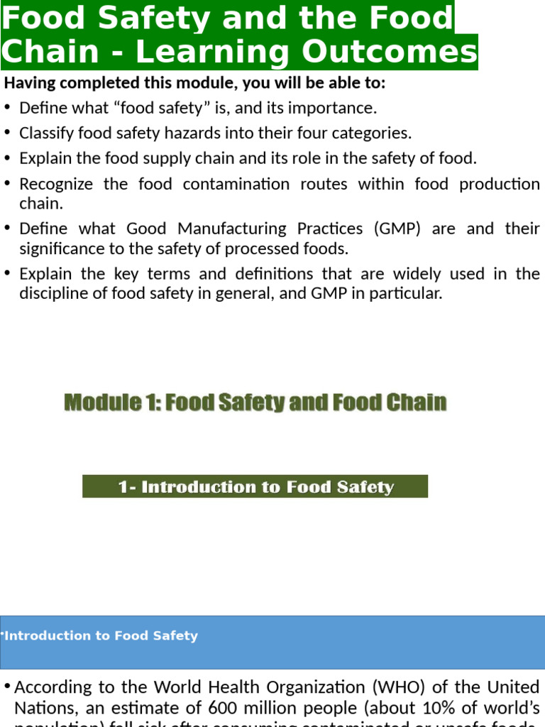 Module 1 Food Safety and The Food Chain | PDF | Food Safety | Hazards